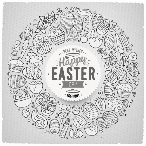 Easter hand lettering and doodles elements Vector Image