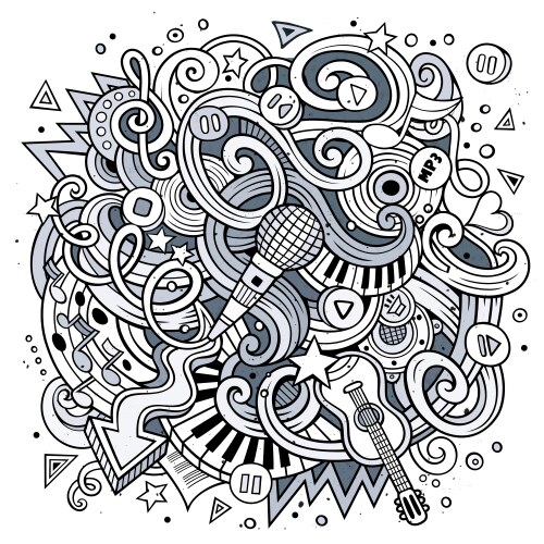 Music cartoon hand drawn doodle Royalty Free Vector Image