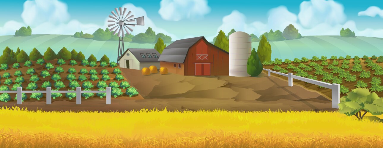 Farm field landscape 3d background Royalty Free Vector Image