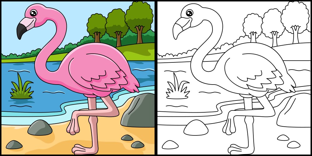 Flamingo animal isolated coloring page for kids Vector Image