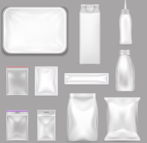 Blank vacuum packages food snacks void packets Vector Image