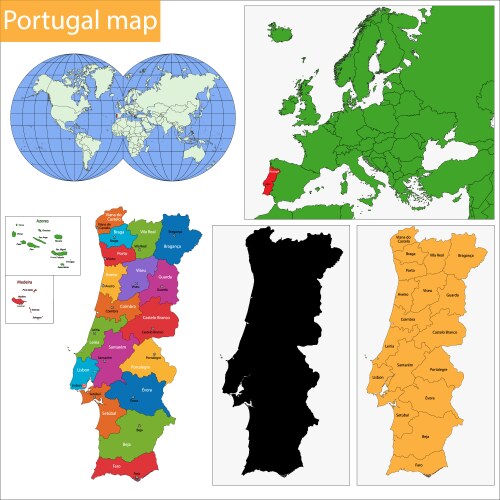 Cartoon map portugal with legend icons Royalty Free Vector