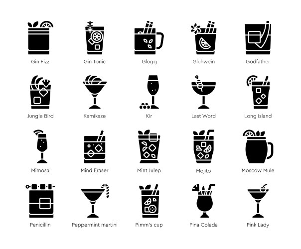 Cocktail icon set 3 alcoholic mixed drink Vector Image
