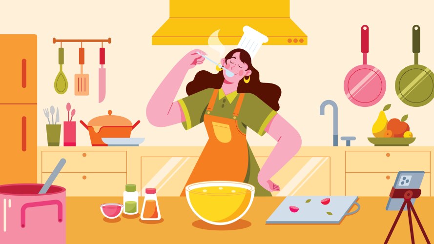 Cartoon cooking vlogger Royalty Free Vector Image