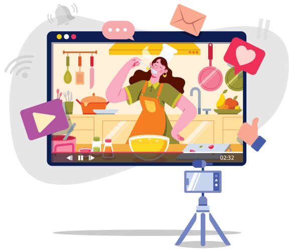 Cartoon cooking vlogger Royalty Free Vector Image
