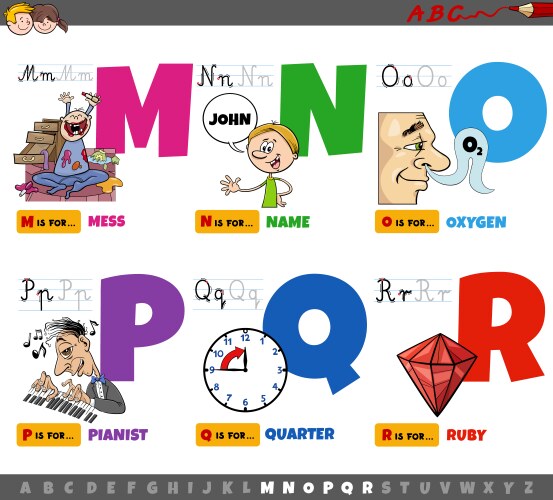 Educational cartoon alphabet letters for kids Vector Image