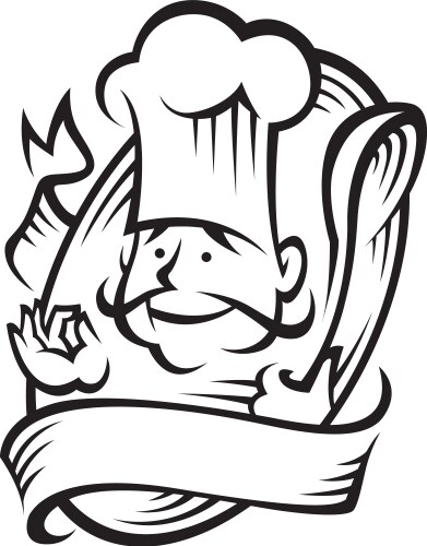 Happy chef cook in hat holding tray Royalty Free Vector