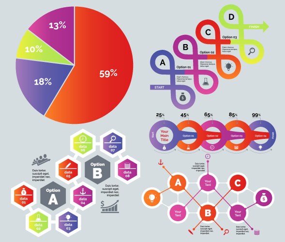 Complex process chart slide template Royalty Free Vector