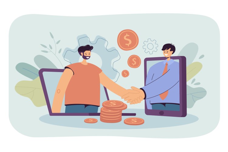 Smiling businesspeople handshake closing deal Vector Image