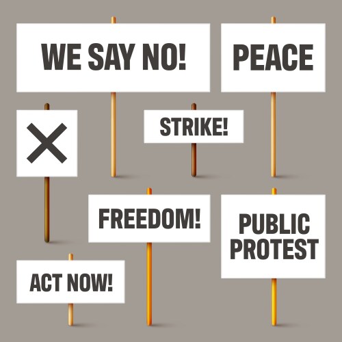 Blank white protest signs with text slogans on Vector Image