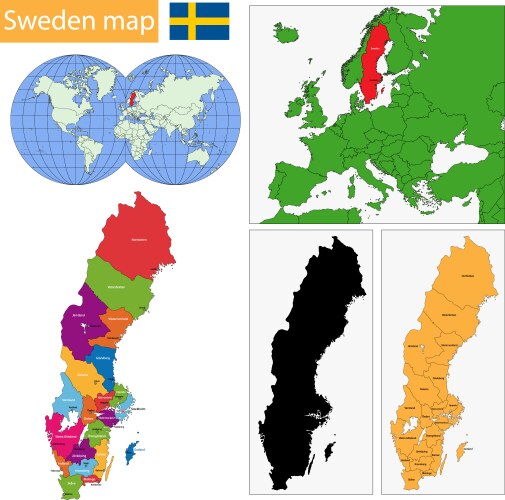 Counties sweden map regional country Royalty Free Vector