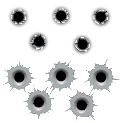 Realistic bullet holes set Royalty Free Vector Image