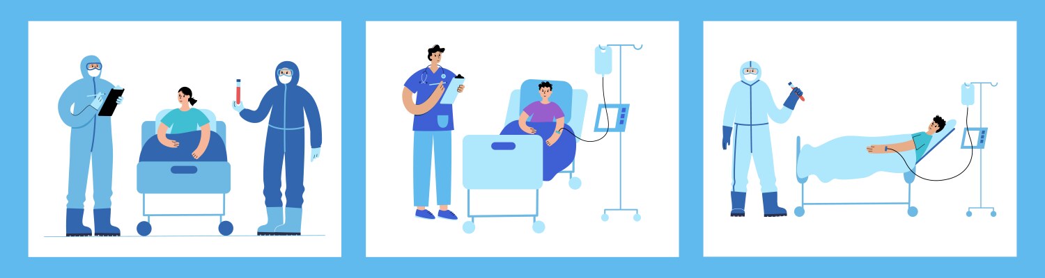 Patient in hospital bed top view lung ventilation Vector Image