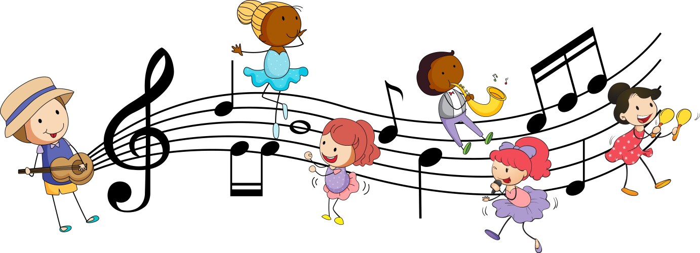 Kids musical instruments and music symbols set Vector Image