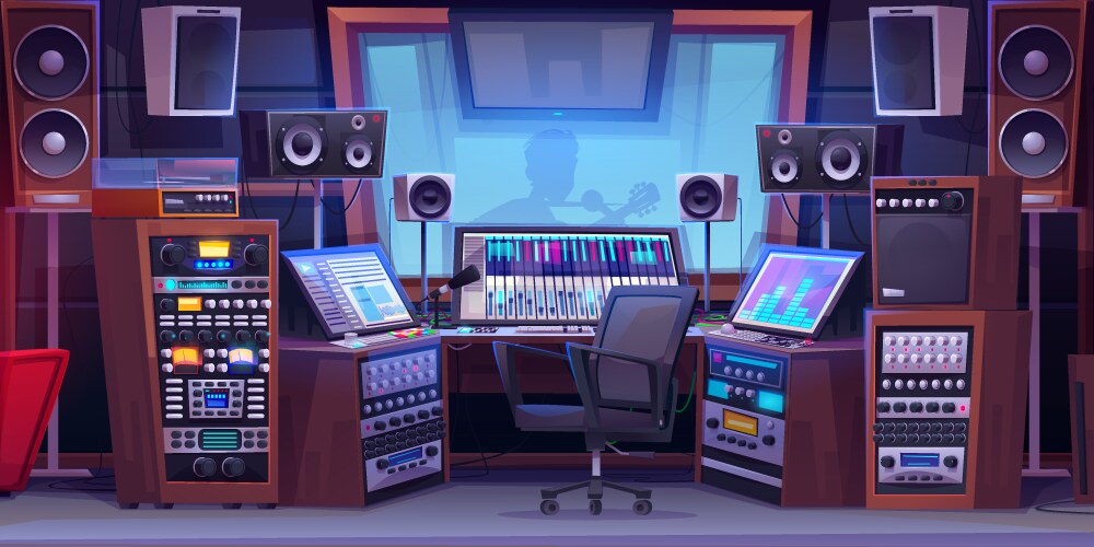 Modern audio recording studio interior Royalty Free Vector