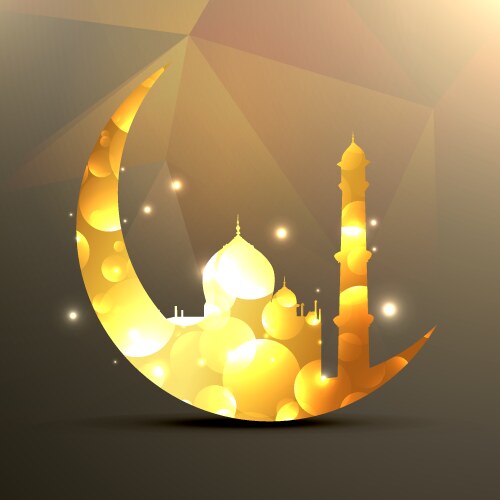 Golden moon with mosque buildings and lamps Vector Image