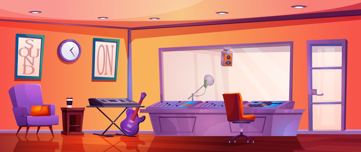 Modern audio recording studio interior Royalty Free Vector