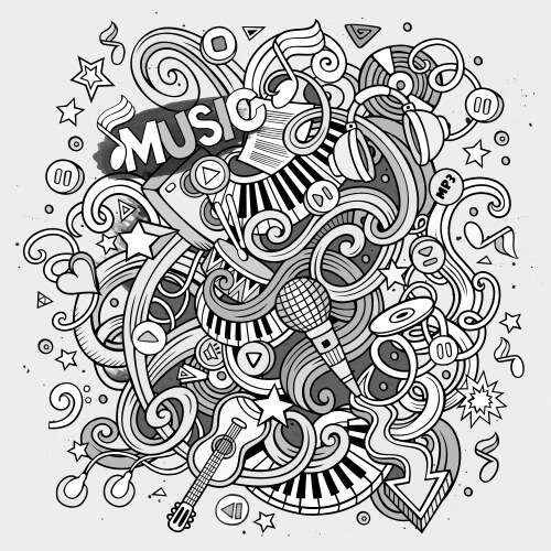 Music cartoon hand drawn doodle Royalty Free Vector Image