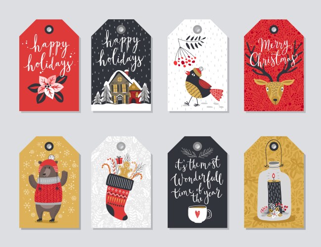 Christmas tags set hand drawn style Royalty Free Vector