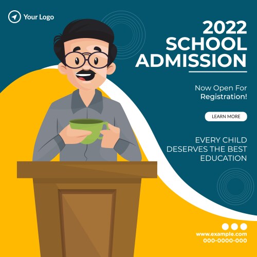 Creative school admission banner design Royalty Free Vector