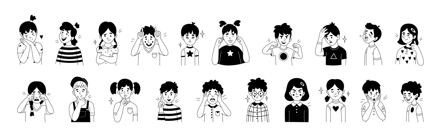 Big set of cartoon facial expressions Royalty Free Vector