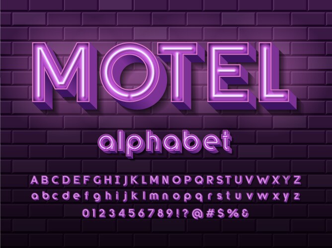 Neon alphabet retro letters on brick wall Vector Image