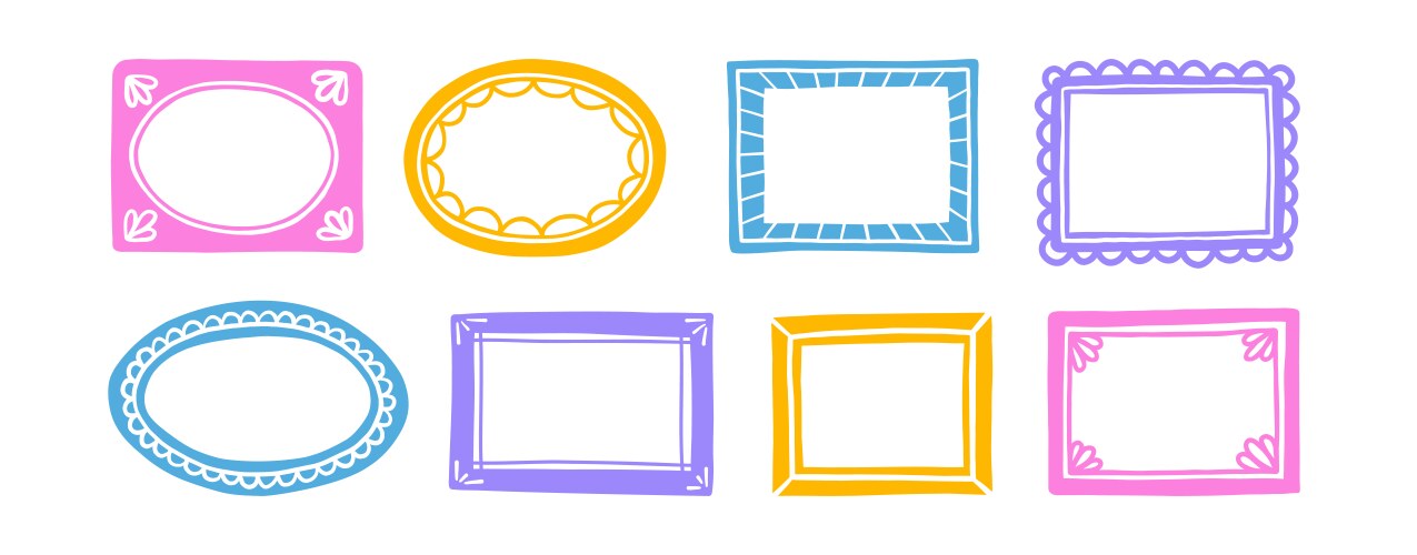 Doodle retangle and oval scalloped frames hand Vector Image