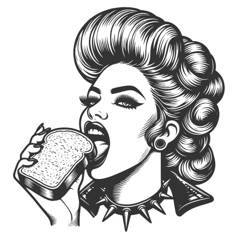 Punk woman chewing bubblegum engraving Royalty Free Vector