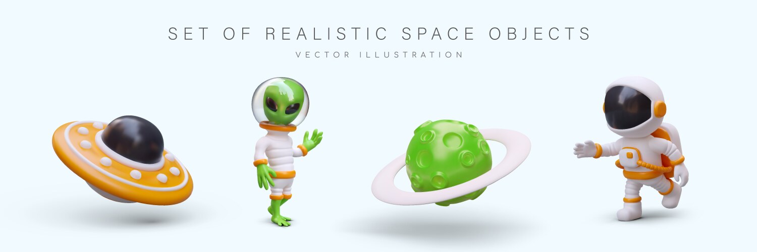 Set of realistic space objects in cartoon style Vector Image