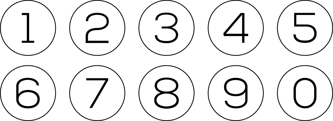 Simple numbers icon with black circle from 0 to 9 Vector Image