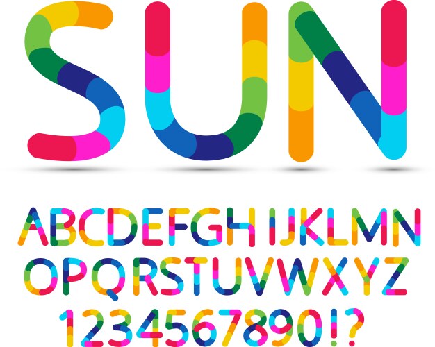 Glossy rainbow colored font design festive abc Vector Image