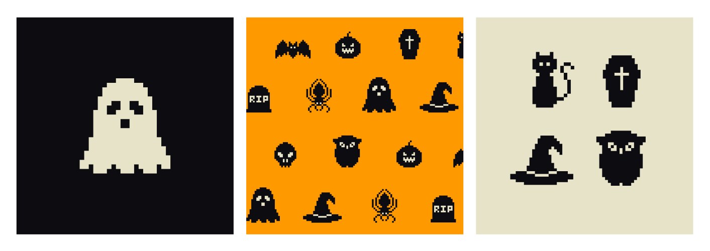 Pixel art halloween icons and objects 8-bit Vector Image