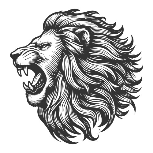 Roaring lion engraving sketch Royalty Free Vector Image