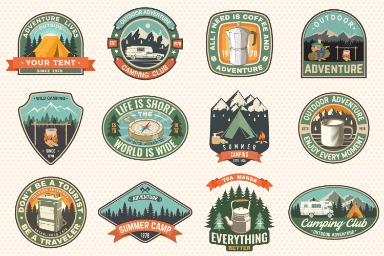 Summer camp logo cartoon outdoor travel Royalty Free Vector