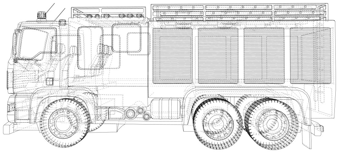Wire-frame fire truck engine Royalty Free Vector Image