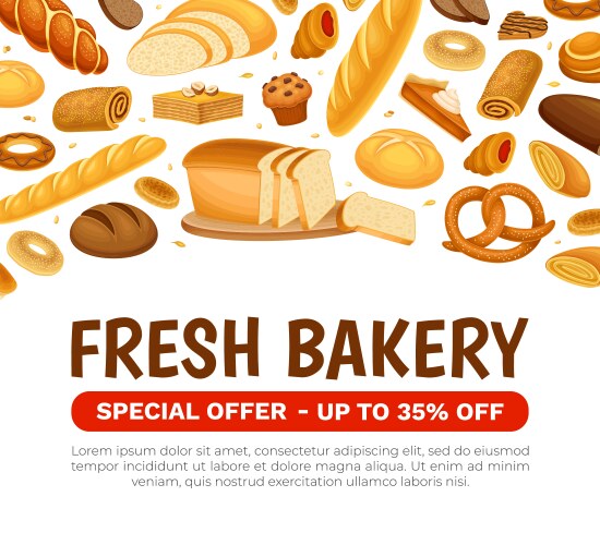 Fresh bakery banner design with baked pastry Vector Image