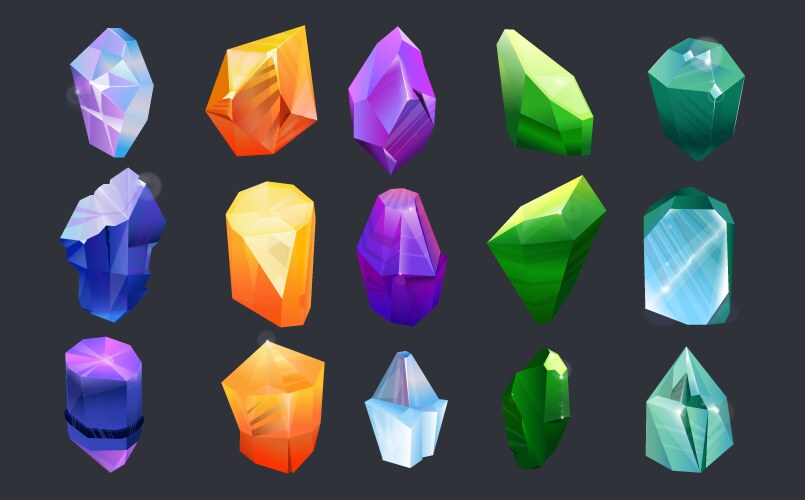 Crystal gem stones set magic precious colorful Vector Image
