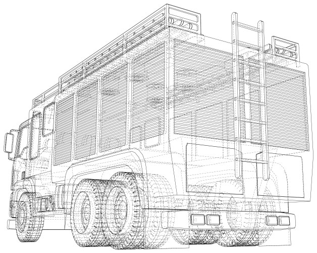 Wire-frame fire truck engine Royalty Free Vector Image