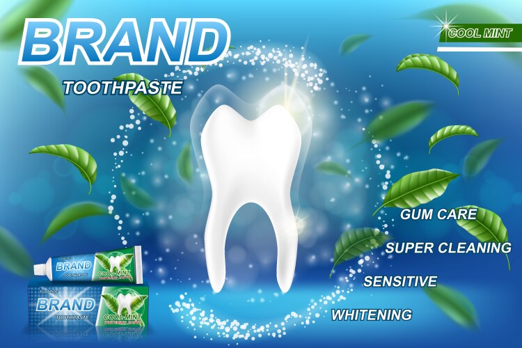 Whitening toothpaste ads mint leaves background Vector Image