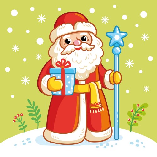 Red russian santa claus do greeting waving hand Vector Image