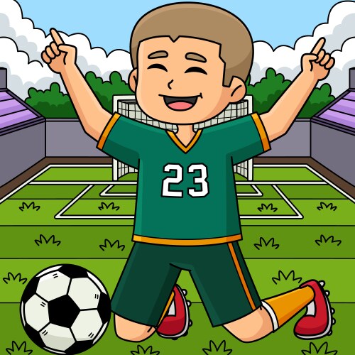 Soccer player boy goal celebration cartoon clipart