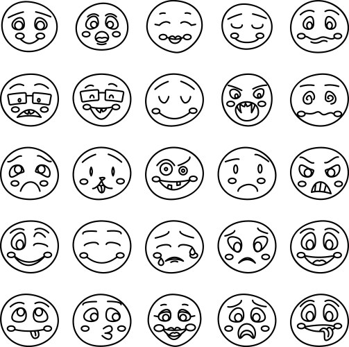 Hand drawn emoji doodle emoticons smile face Vector Image