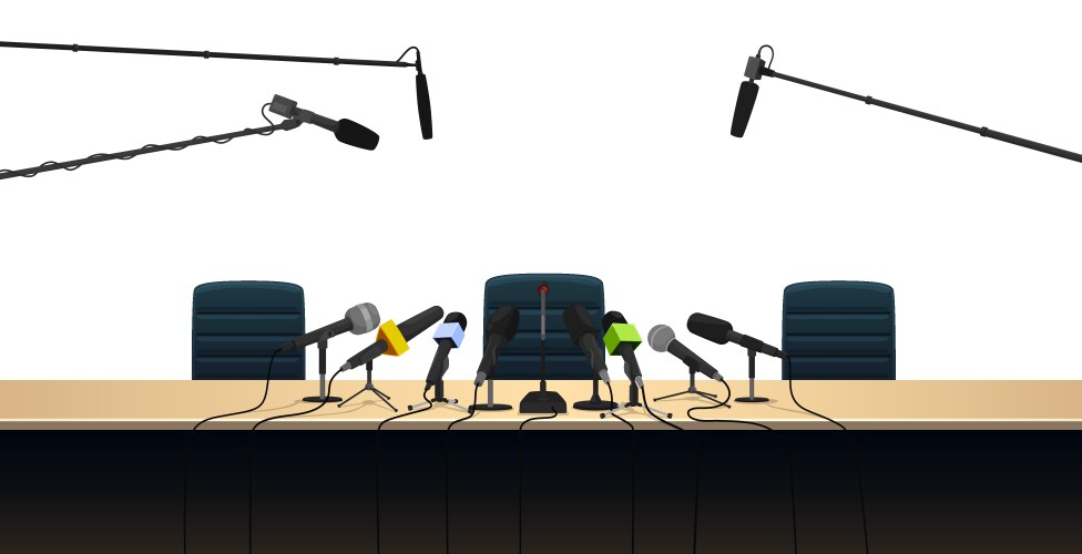 Press conference stage meeting news media Vector Image