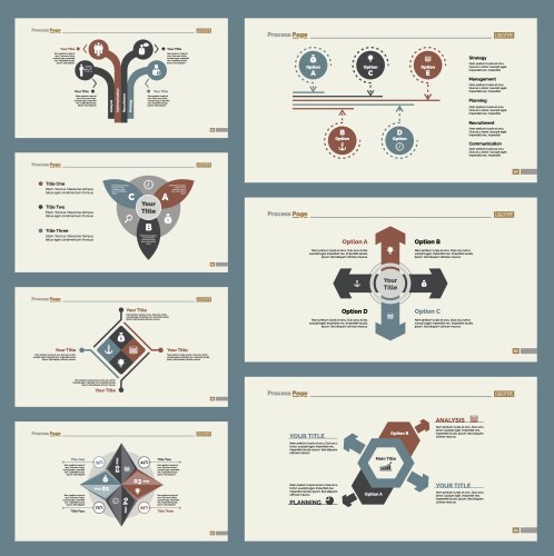 Six workflow slide templates set Royalty Free Vector Image Six workflow slide templates set Royalty Free Vector Image