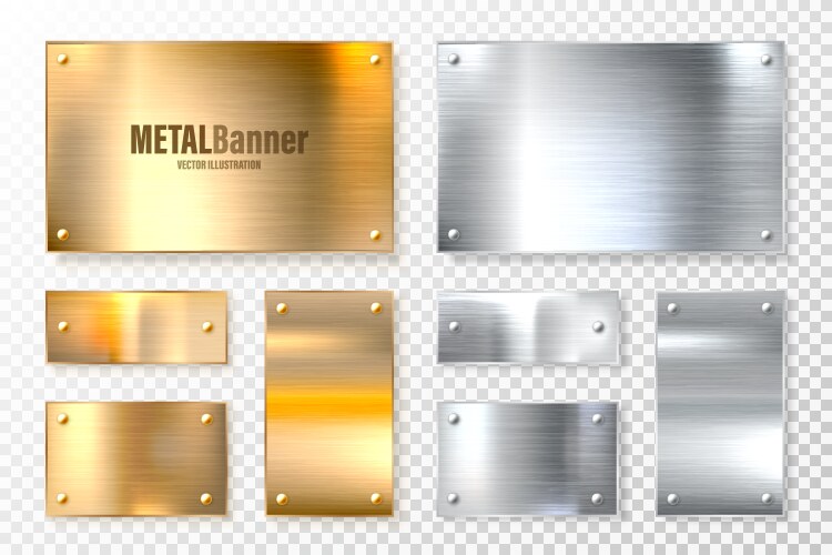 Realistic shiny metal banners set brushed steel Vector Image