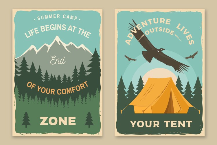 Set of camping retro posters Royalty Free Vector Image