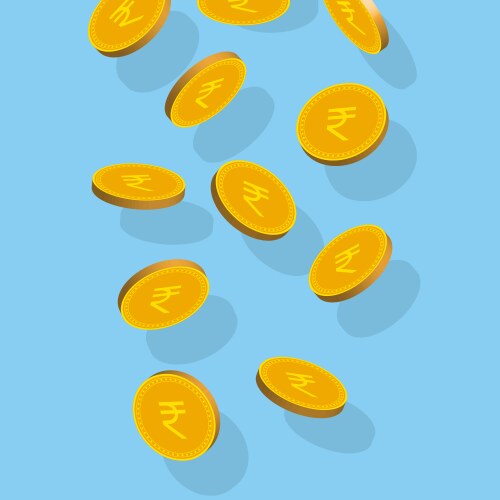 Indian rupee coins falling background Royalty Free Vector
