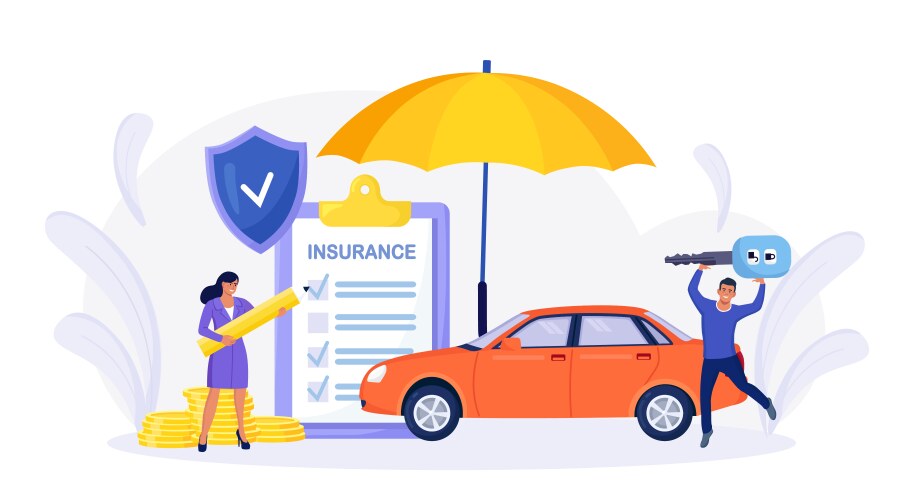Car insurance umbrella covering Royalty Free Vector Image