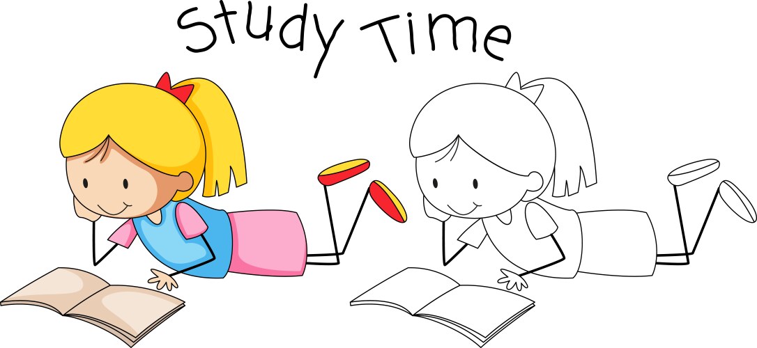 Doodle girl reading book Royalty Free Vector Image