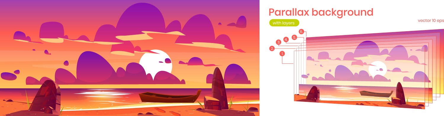 Sea beach top view parallax background for game Vector Image